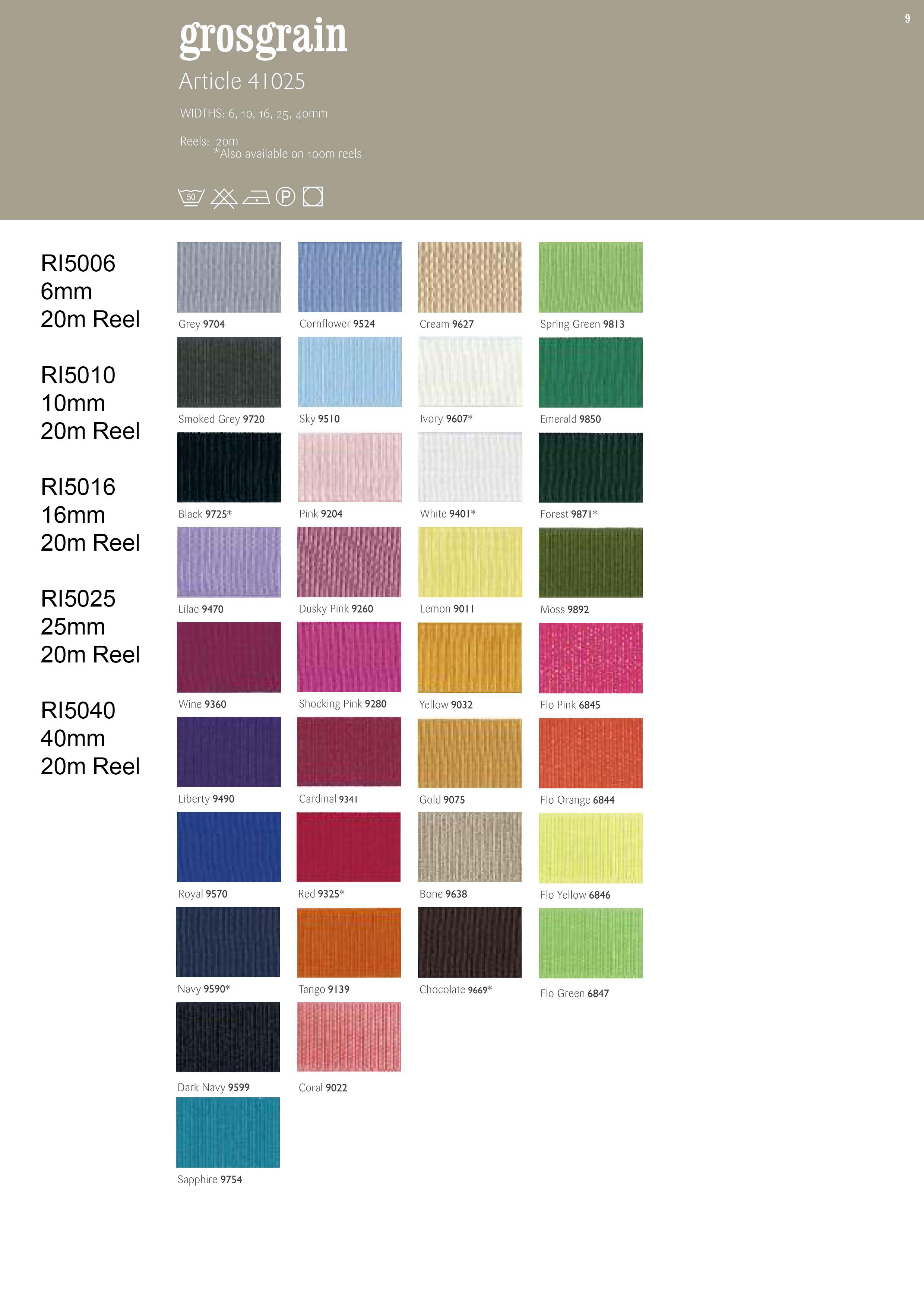 Michael's Bridal Fabrics | GROSGRAIN - SHADE CARD